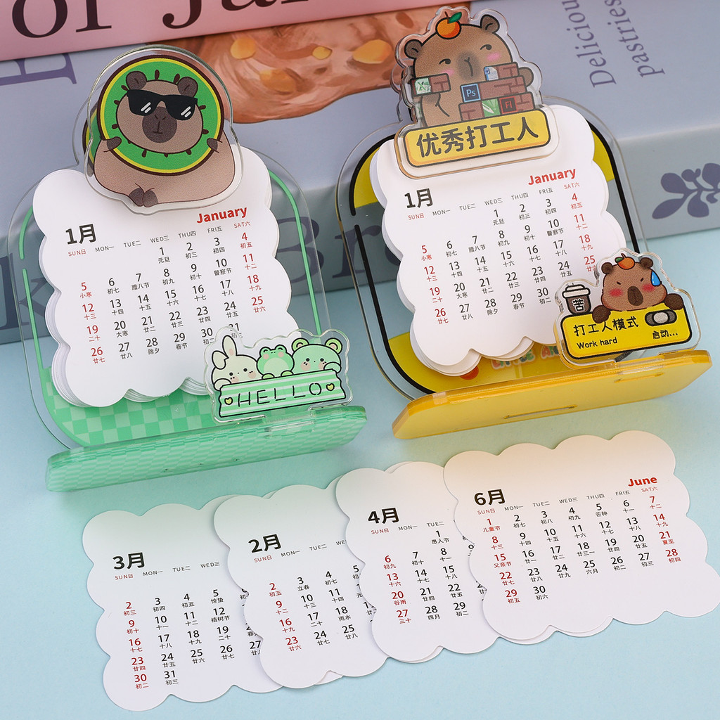 Mini 2025 Transparent Acrylic Desk Calendar Clip Cute Cartoon Capybara ...