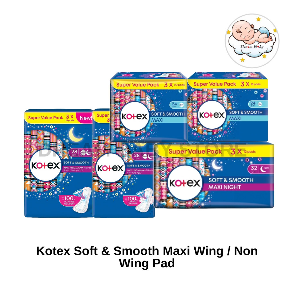 Kotex Soft & Smooth Maxi Wing / Non-Wing Pad (24cm / 28cm / 32cm) | Shopee Malaysia