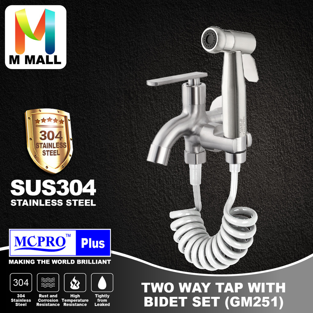 MCPRO Stainless Steel SUS304 Bathroom Faucet TWO WAY TAP WITH STRAIGHT SPRAY BIDET AND FLEXIBLE ...
