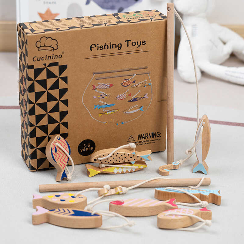 Children's New Beech Wood Fishing Block Puzzle Simulation, Family ...