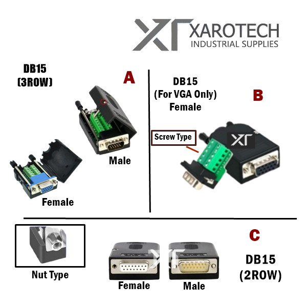 DB15 DB 15 Male/Female Solderless Solderless Connector 2 Row / 3 Row 15 ...