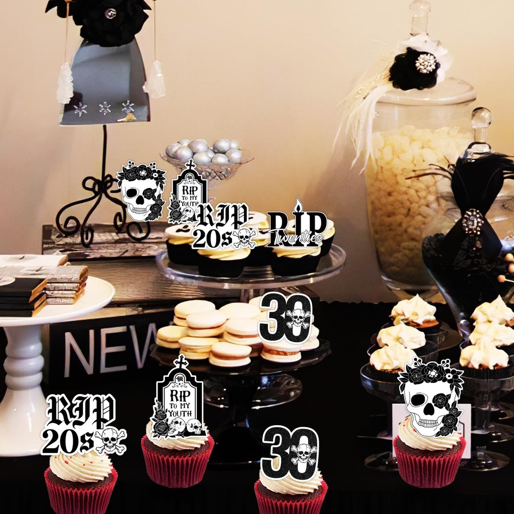 36Pcs RIP 20s Cupcake Toppers Gothic Theme Party Decorations Death To ...