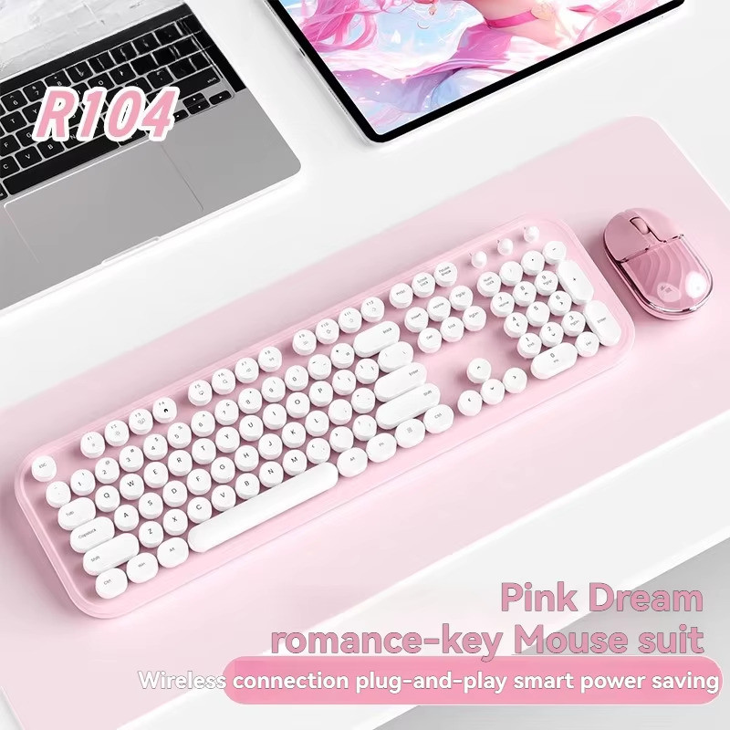 Wireless Keyboard Computer Gaming Keyboards Cute Office Retro Round ...