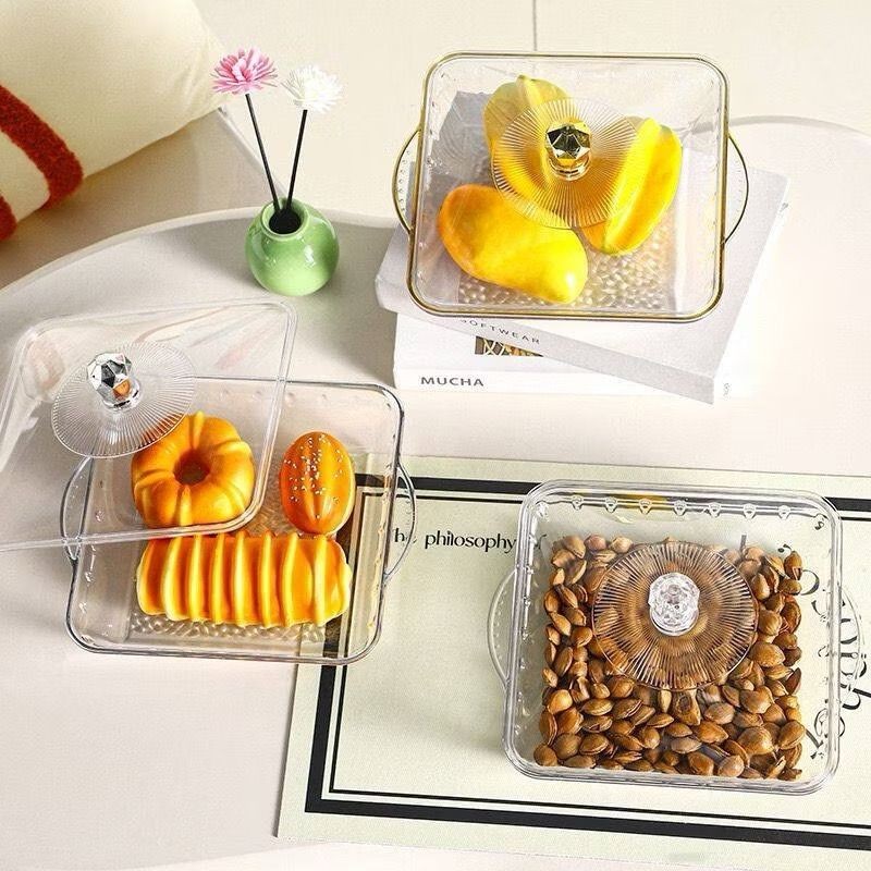 🔥READY STOCK🔥SQUARE PLASTIC GOLDEN DOME AND GOLD EDGE TRANSPARENT FRUIT ...