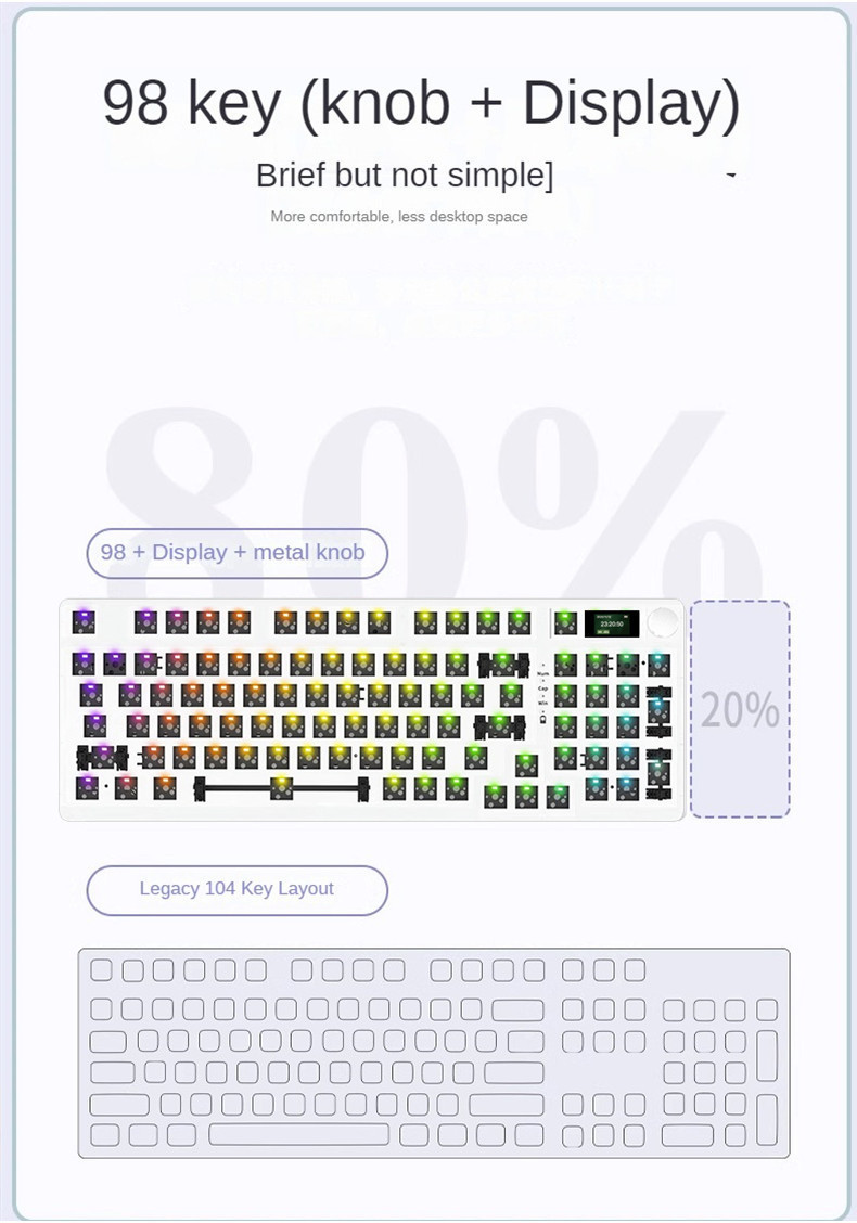 NEWKRA KC98 Pro Kit 98% Layout Mechanical Keyboard with Screen Knob USB ...