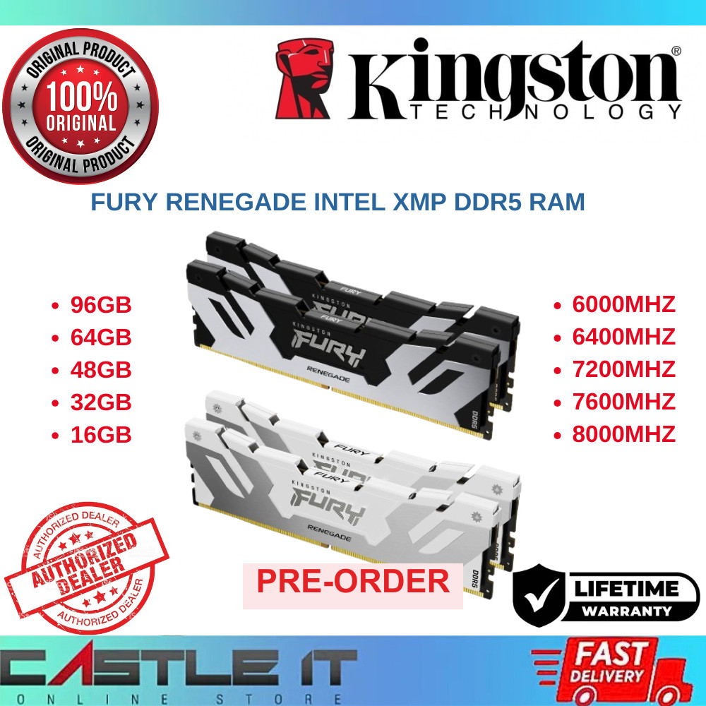 Pre-Order Kingston Fury Renegade SILVER / WHITE Intel XMP DDR5 96GB / 64GB / 48GB / 32GB 16GB ...