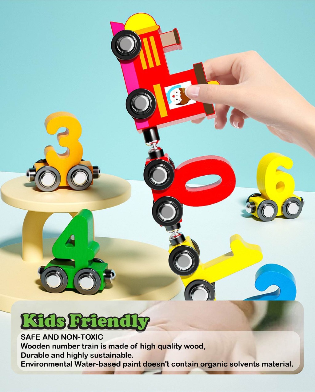 Magnetic Number 0-10 Mini Train Wooden Car Vehicle Kids Early Learning ...