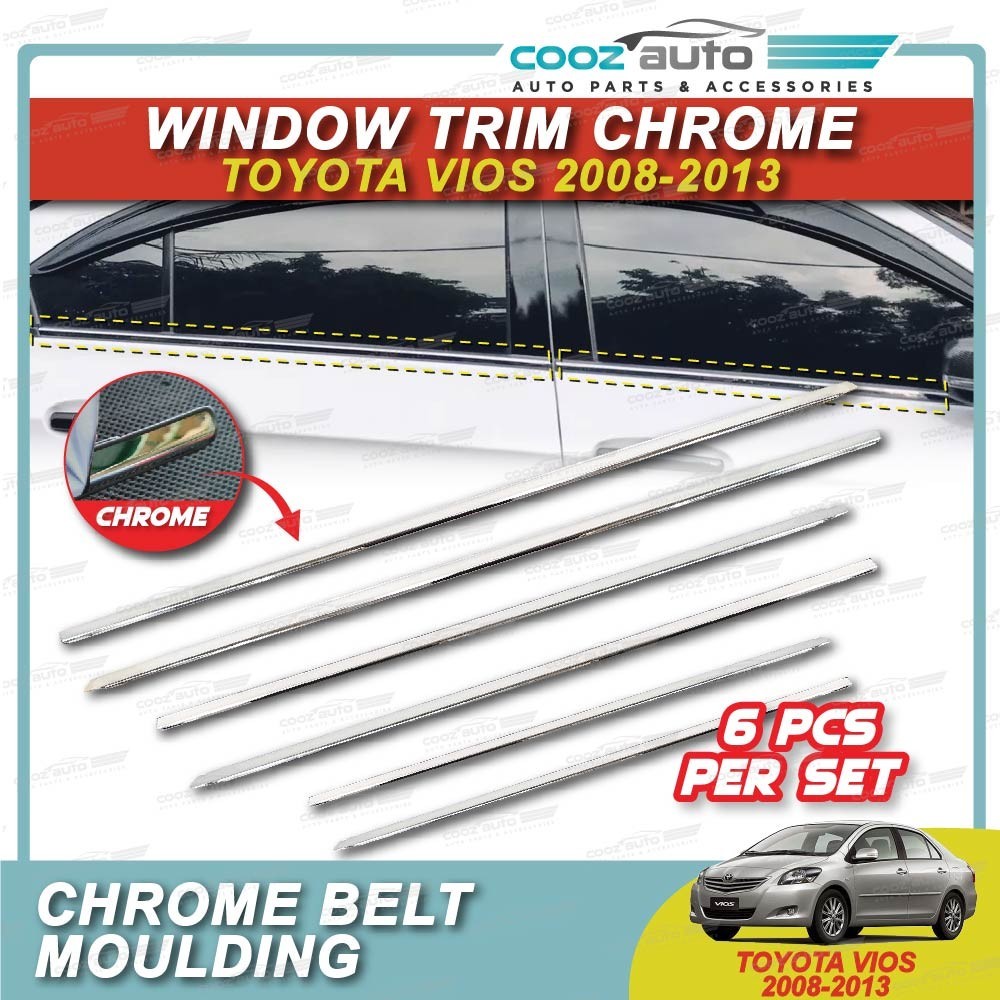 Toyota Vios 2008 - 2013 Window Chrome Lining / Door Belt Moulding 6PCS ...