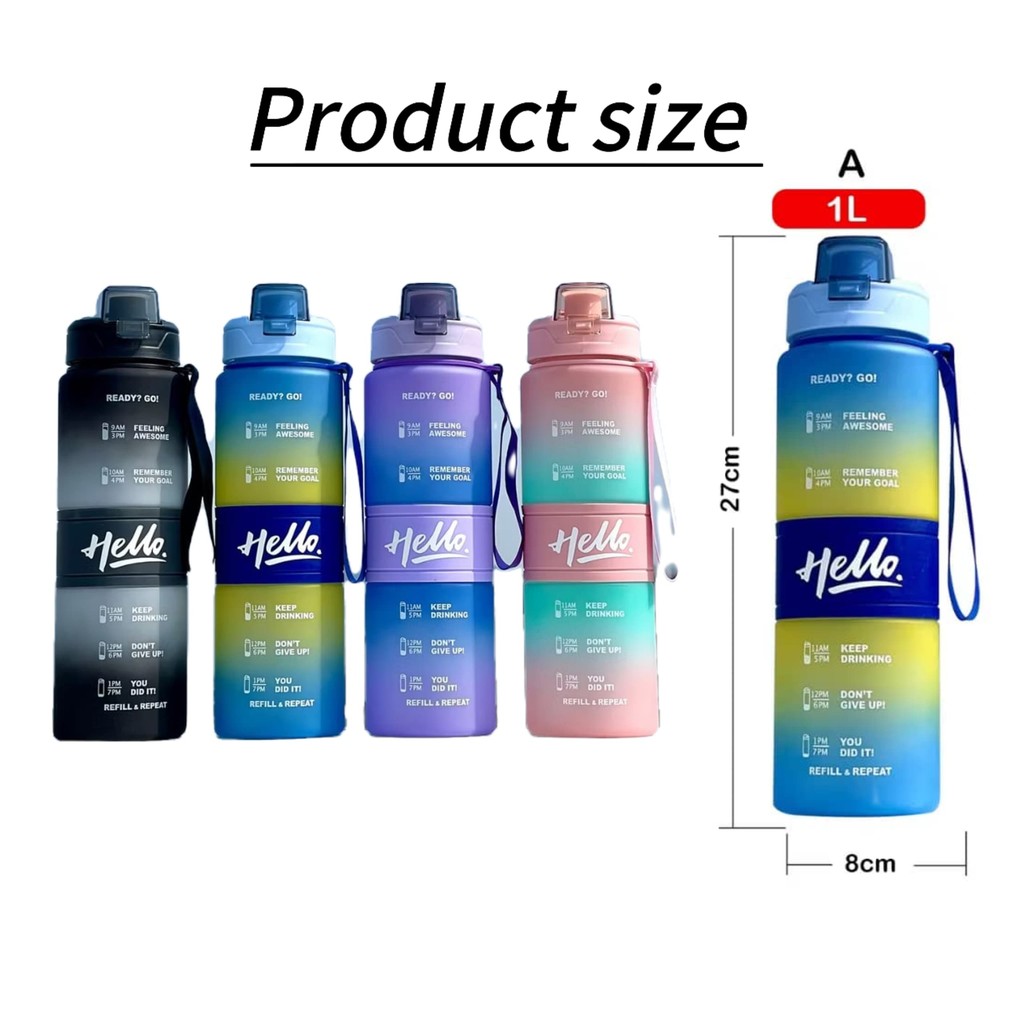 1000ML Air Botol Gred Makanan Berkapasiti Besar Warna Kecerunan Plastik ...
