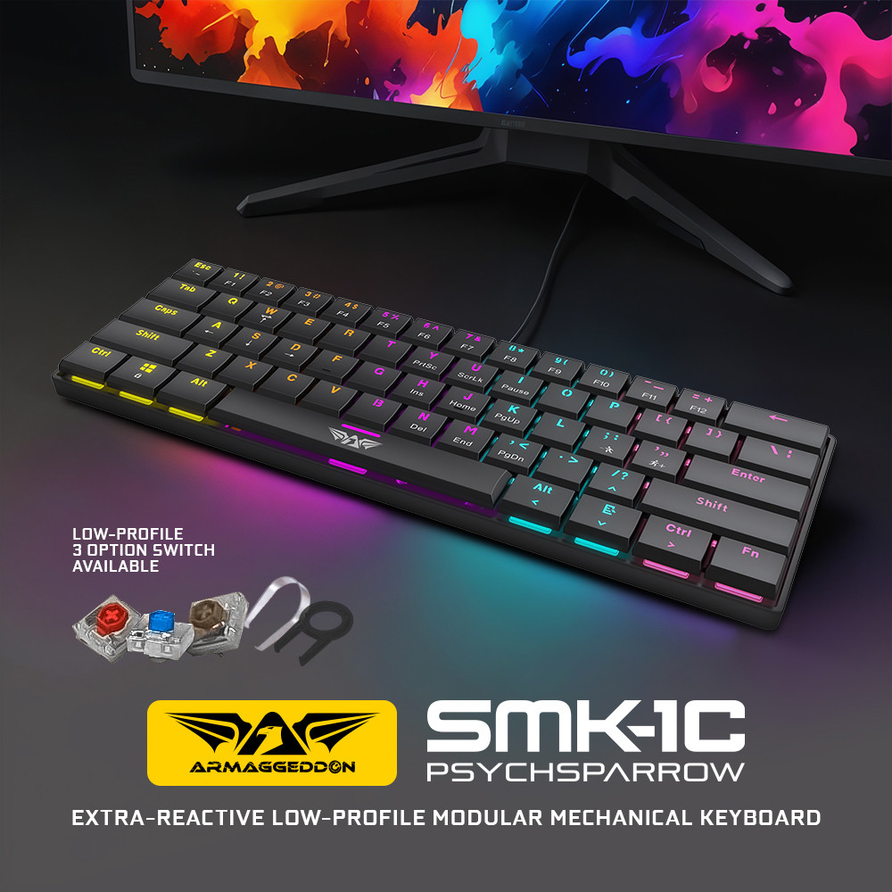 Armaggeddon SMK 1C Low Profile 61 Key Mechanical Hotswappable Gaming ...
