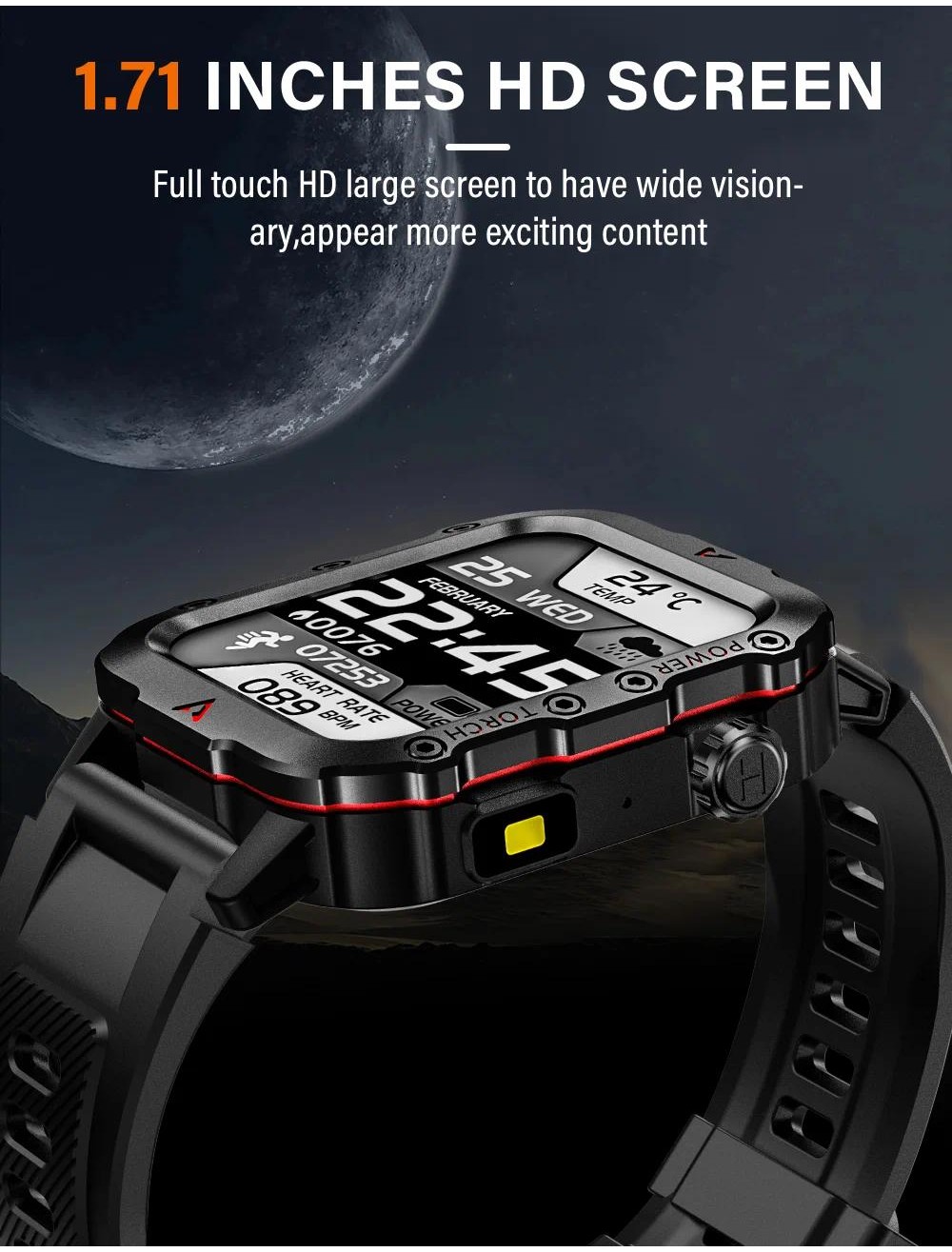 LAXASFIT Men Sports Smart Watch 1.71 Screen Blood Oxygen Bluetooth ...