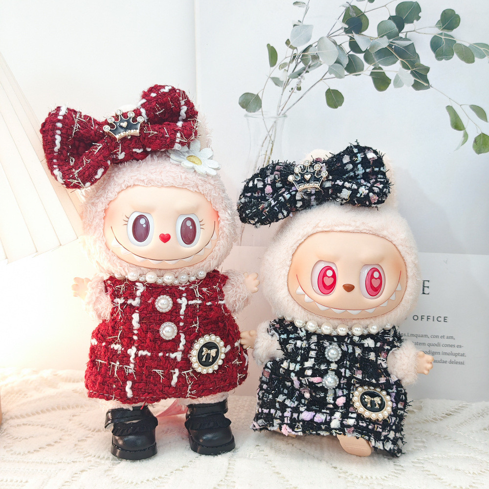 Labubu Stylish Outfit Clothes New Year's Red Crown Fragrant Skirt Cloak ...