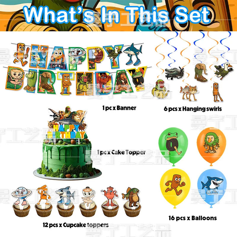 Italian Brainrot Tralalero Tralala Balloons Cake Topper Backdrop ...
