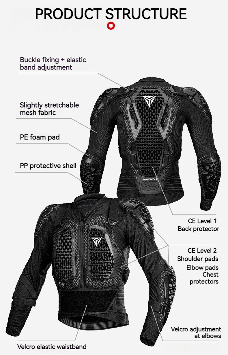 NEW Motowolf Motorcycle Full Body Armor Jacket Spine Chest Protection ...