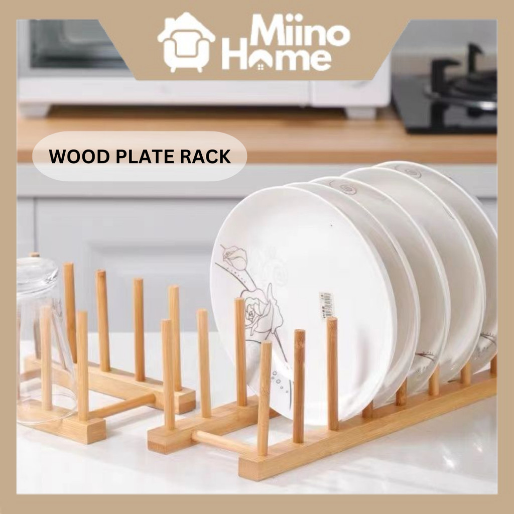 MiinoHome Wooden Dish Rack Bamboo Rack Rak Pinggan Wooden Rack Plate ...
