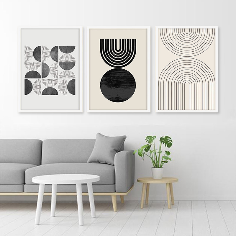 A4/A3 Frame 3PCS Abstract Art Poster Elliptical Line Shape Colorful ...