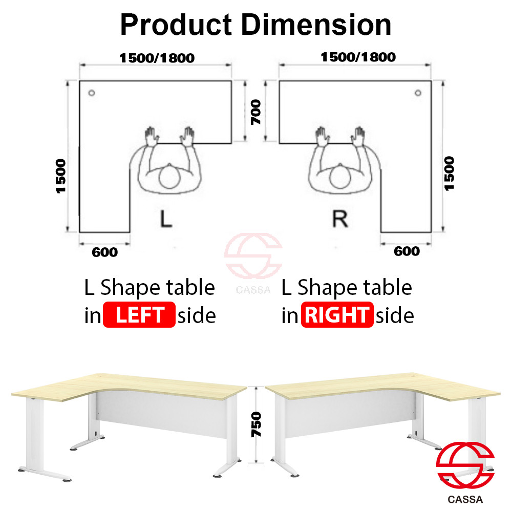 Cassa L Shape Office Table 5ft/6ft Melamine 25mm Thick Table Top Heavy ...