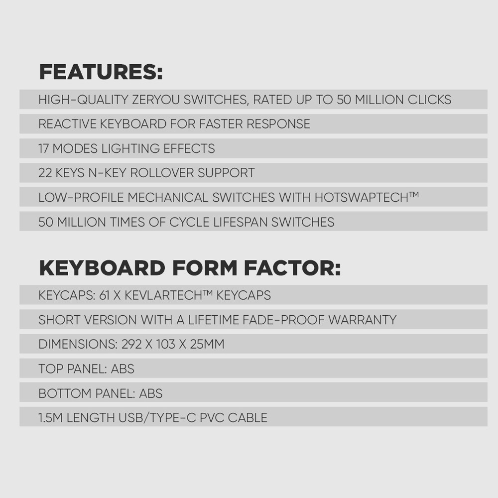 Armaggeddon SMK 1C Low Profile 61 Key Mechanical Hotswappable Gaming ...