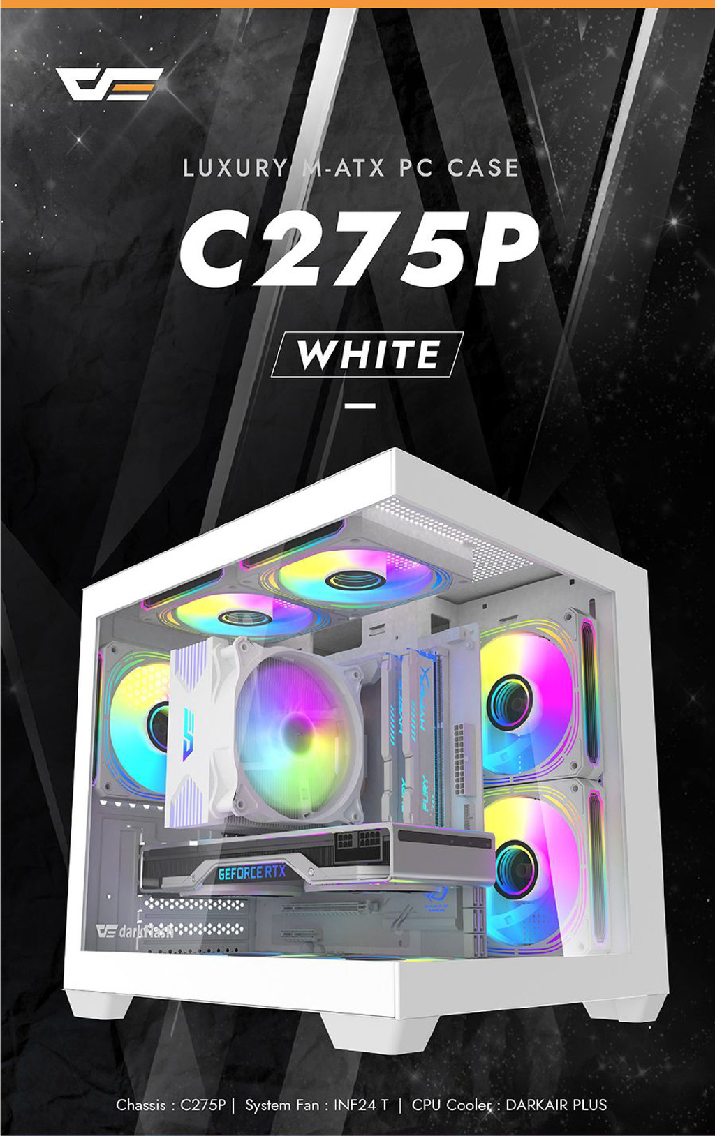 DARKFLASH C275P DUAL CHAMBER MATX PC CASE - WHITE | Shopee Malaysia