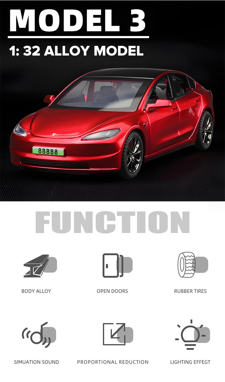 KLT 1:32 Tesla Model 3 Diecast Model Car Alloy Cars Toys Collection ...