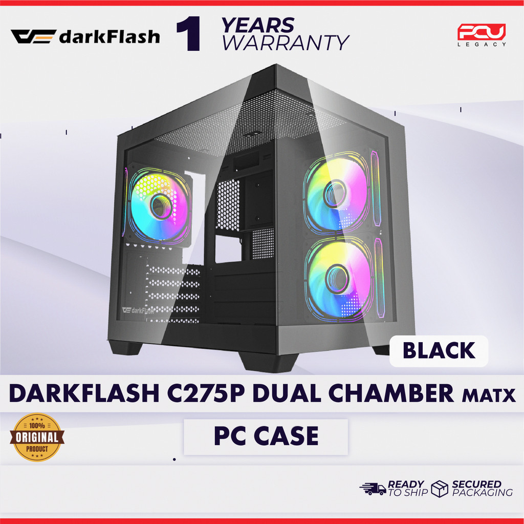 DARKFLASH C275P DUAL CHAMBER MATX PC CASE - BLACK | Shopee Malaysia