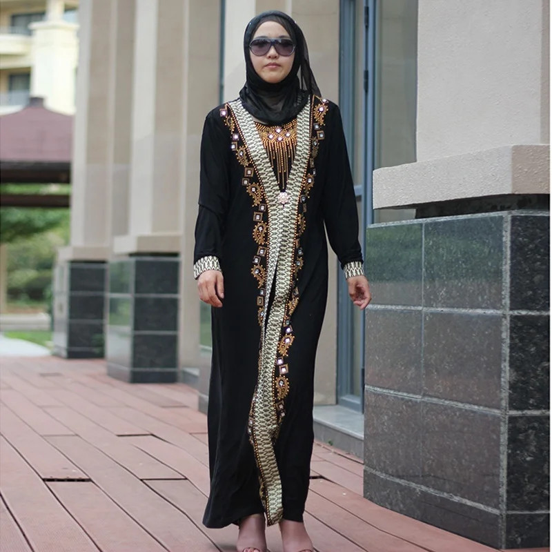 Dubai Arab Islam Abaya Women Muslim Long Dress Sequin Beading Kaftan Robes Elegant Splice Maxi ...