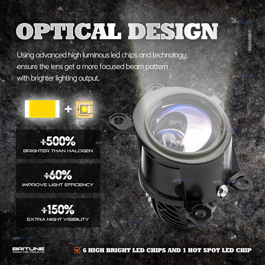 2.0 Inch H11 11500LUX Hyperboloid Bi LED Fog Lamp Fog Lights For Toyota ...