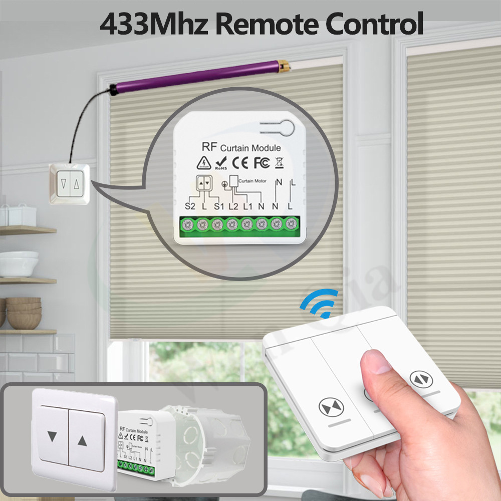 RF433Mhz Wireless Blind Electric Curtain Motor Switch Roller Shutter ...