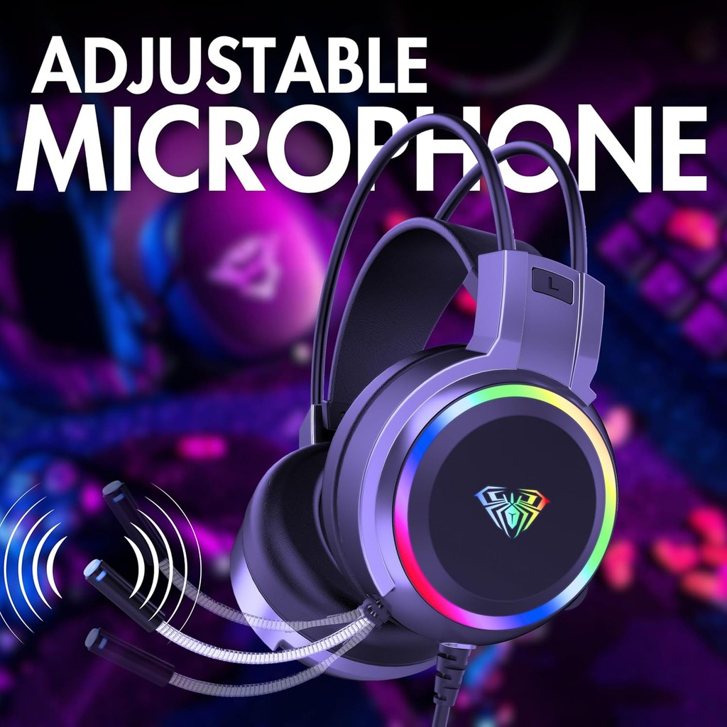 AULA S608 Wired Gaming Headset | RGB Lighting Effect with Stereo Sound ...