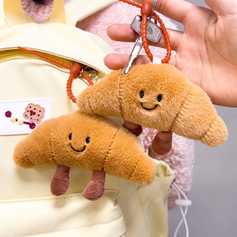 Cute Croissants Plush Pendant - Food Shape Furry Doll Keychain - Kawaii ...