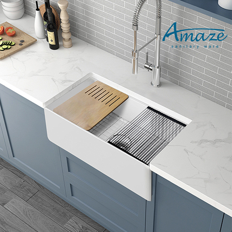 Modern Simple American CUPC Kitchen Ceramic Semi-Embedded Vegetable ...