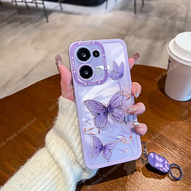 OPPO Reno 13 Casing OPPO Reno 13 Pro Casing Cute Purple Butterfly Clear ...
