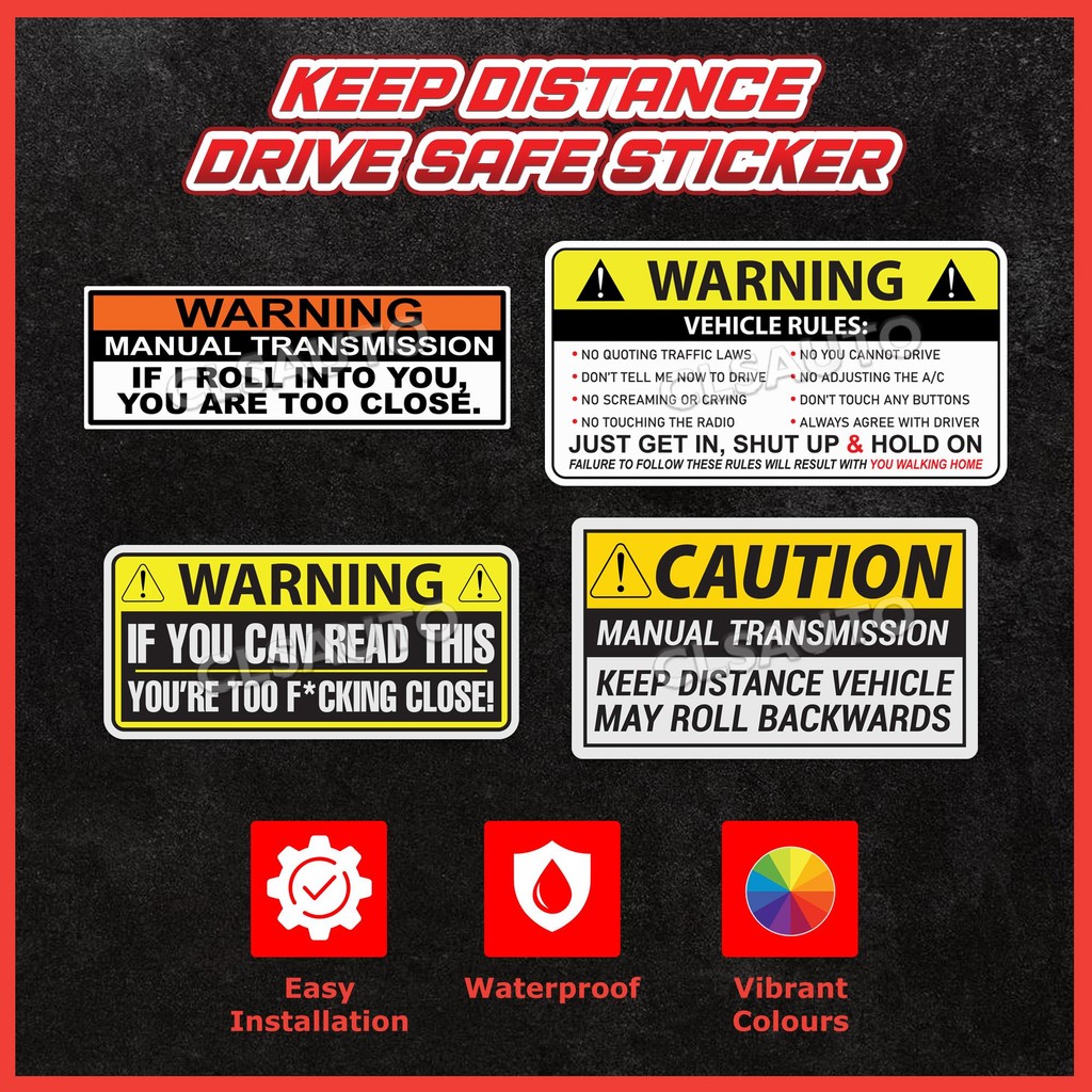 Drive Safe Keep Distance Car Sticker Caution [Multiple Designs ...