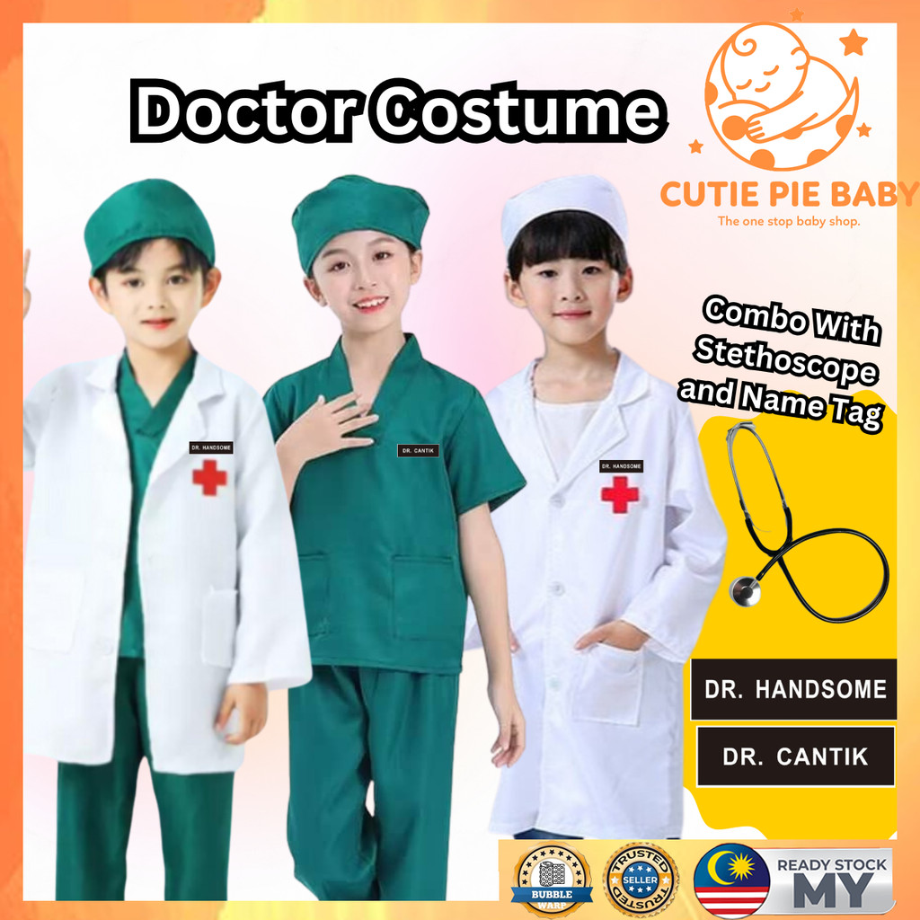 Kids Doctor Nurse Uniform Surgeon Role Play Boys Girls Long Sleeves ...