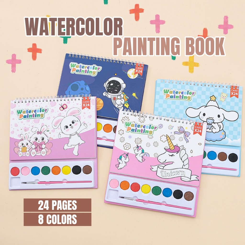 Watercolor Painting Book 8 Color Kid DIY Coloring Book Portable ...
