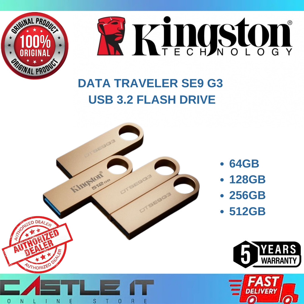 Kingston DataTraveler SE9 G3 USB 3.2 Flash Drive GOLD (64GB/128GB/256GB ...