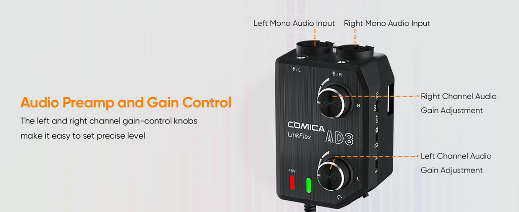 COMICA Linkflex AD3 2-Channel XLR Audio Mixer Preamp With Phantom Power ...