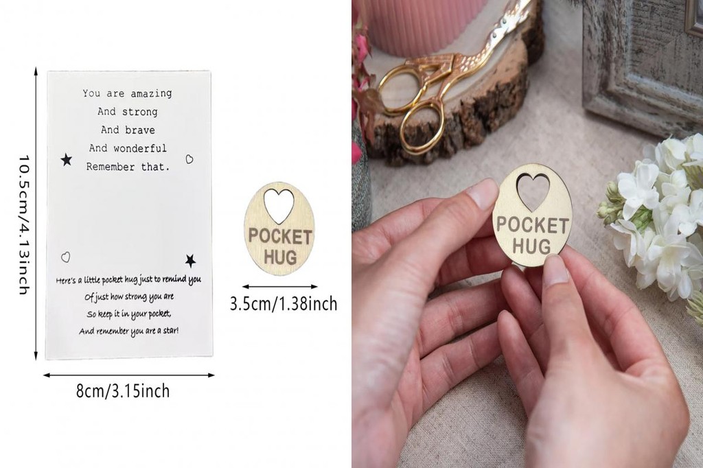 EYD- Emotional Support Token Fun Message Token Wooden Love Heart Pocket ...
