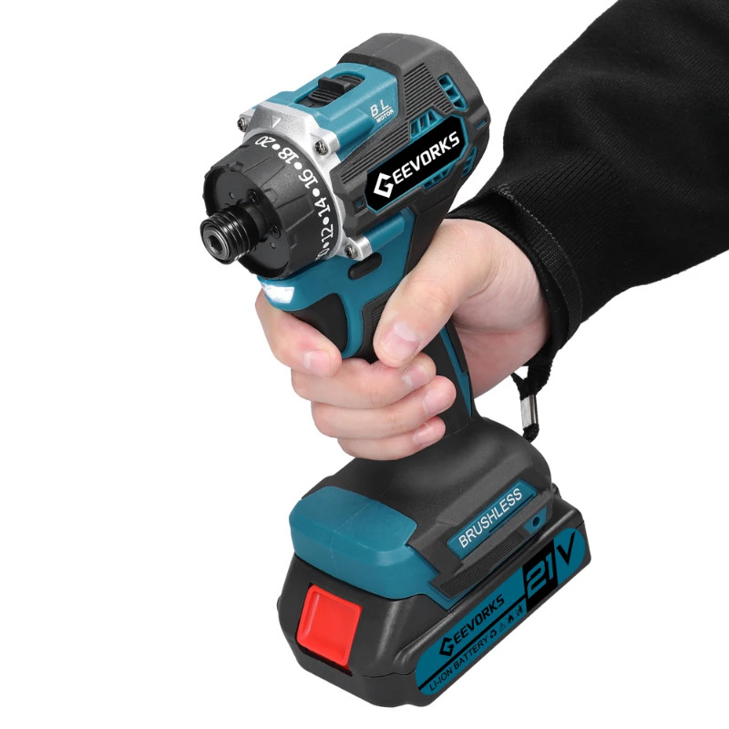 21V Geevorks Cordless Electric Drill Brushless 2 Speeds Control Modes ...