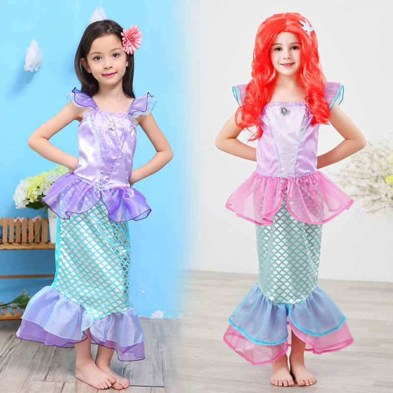 Mermaid Princess Ariel Fishtail Purple Pink Blue Dress Cosplay Costume ...