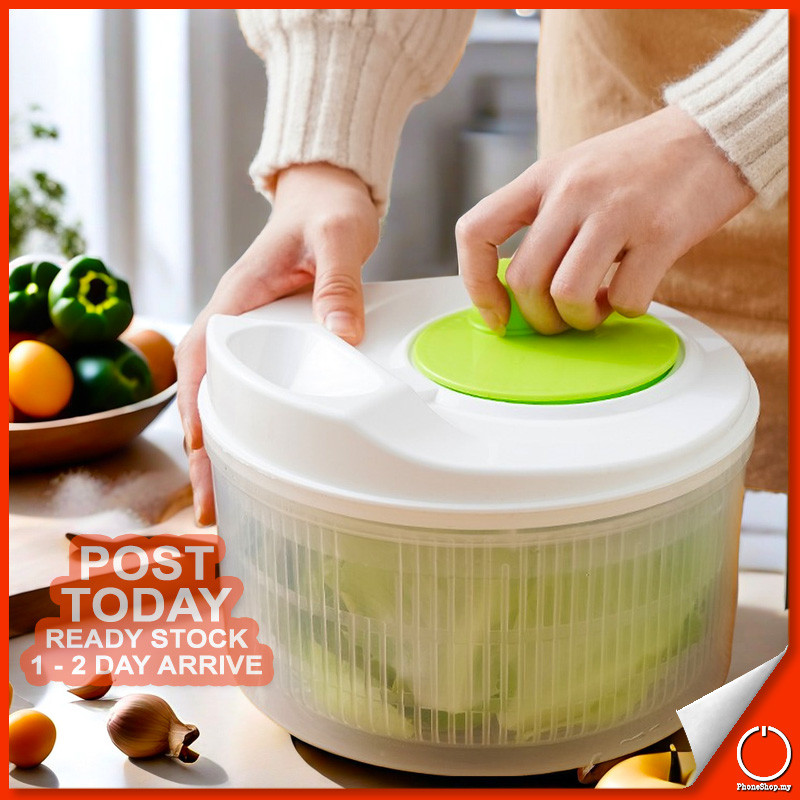 𝐐𝐔𝐈𝐂𝐊 𝐂𝐑𝐈𝐒𝐏 3/5L Vegetable Dehydrator Salad Spinner Drain Basket ...