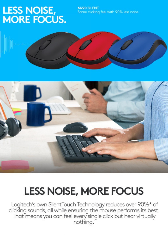 Logitech M220 SILENT Wireless Mouse, 2.4 GHz with USB Receiver, 1000 ...