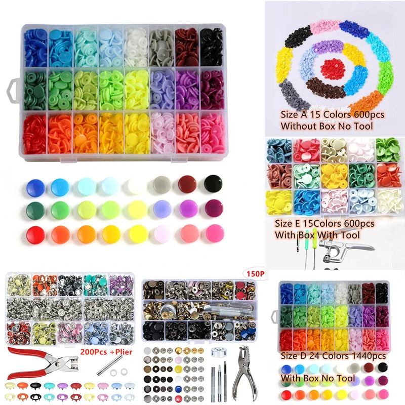 200-440pcs Plastic Snap Button with Snaps Pliers Tool Kit Organizer ...