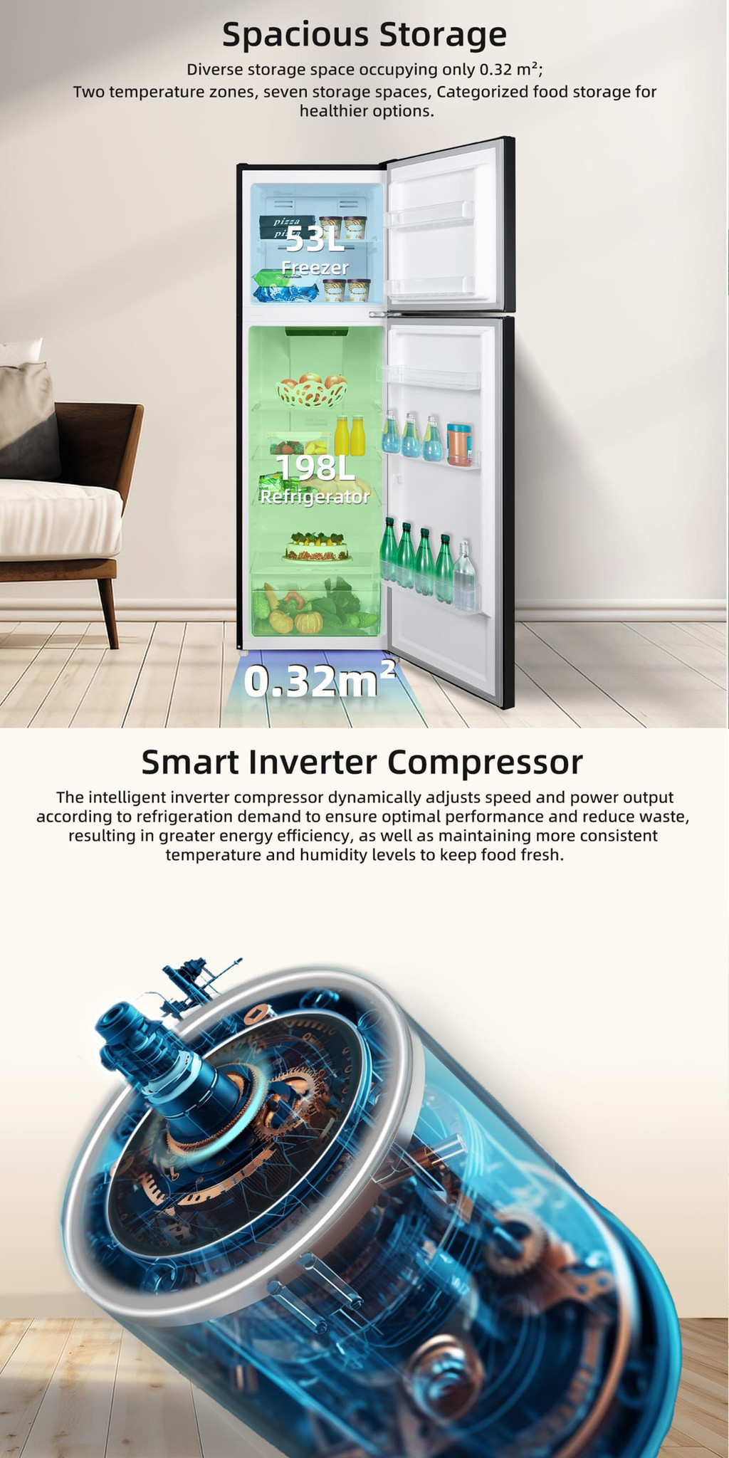 CHiQ 318 Liter 2 Door Inverter Refrigerator Fridge Peti Sejuk Top ...