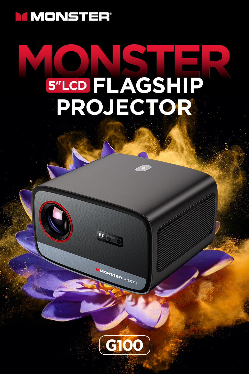 MONSTER G100 5" LCD Full HD Projector 1500ANSI IMAX 4K Home Cinema Auto ...