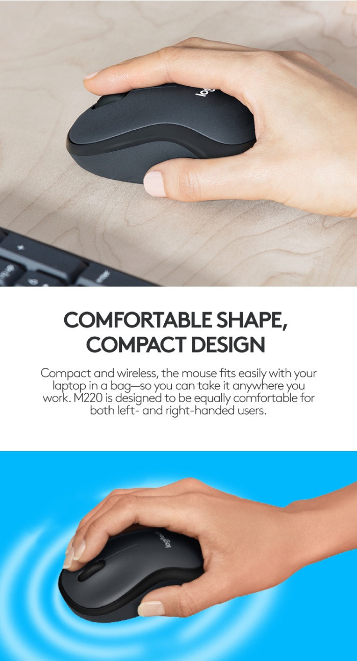 Logitech M220 SILENT Wireless Mouse, 2.4 GHz with USB Receiver, 1000 ...