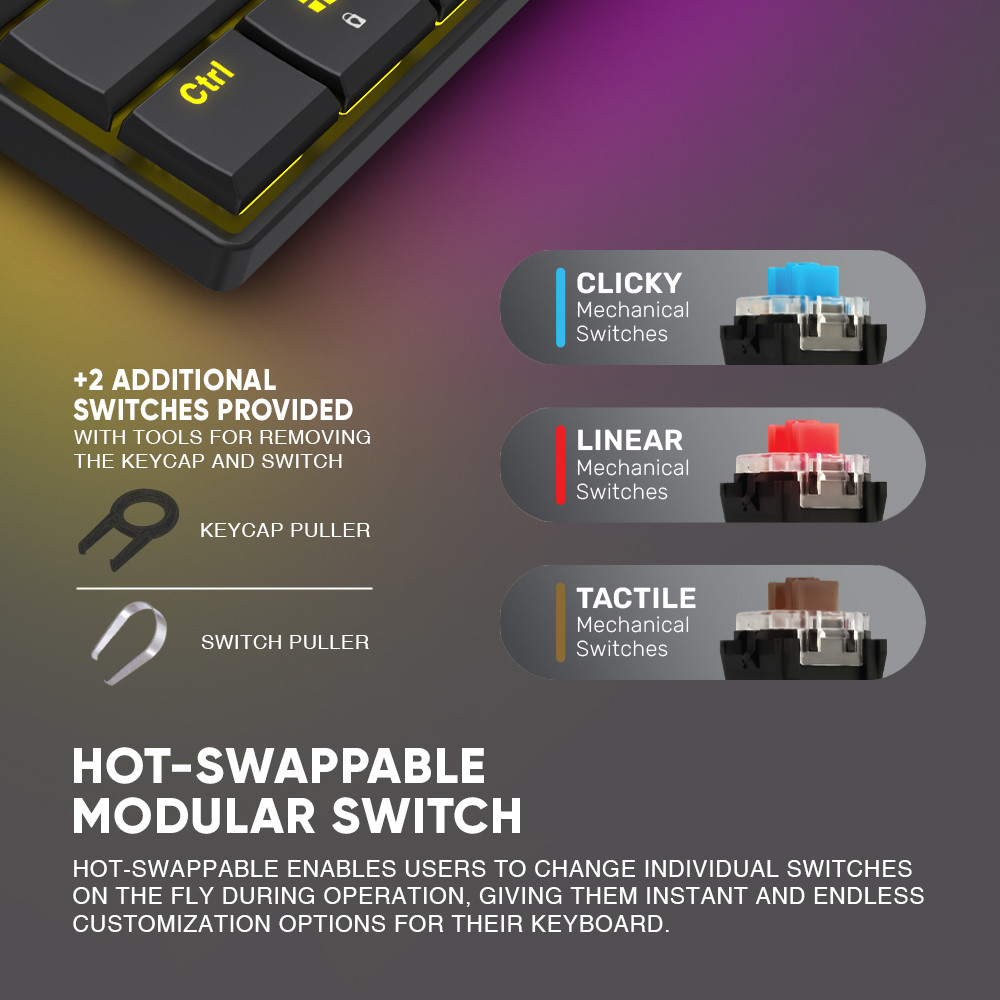 Armaggeddon SMK 1C Low Profile 61 Key Mechanical Hotswappable Gaming ...