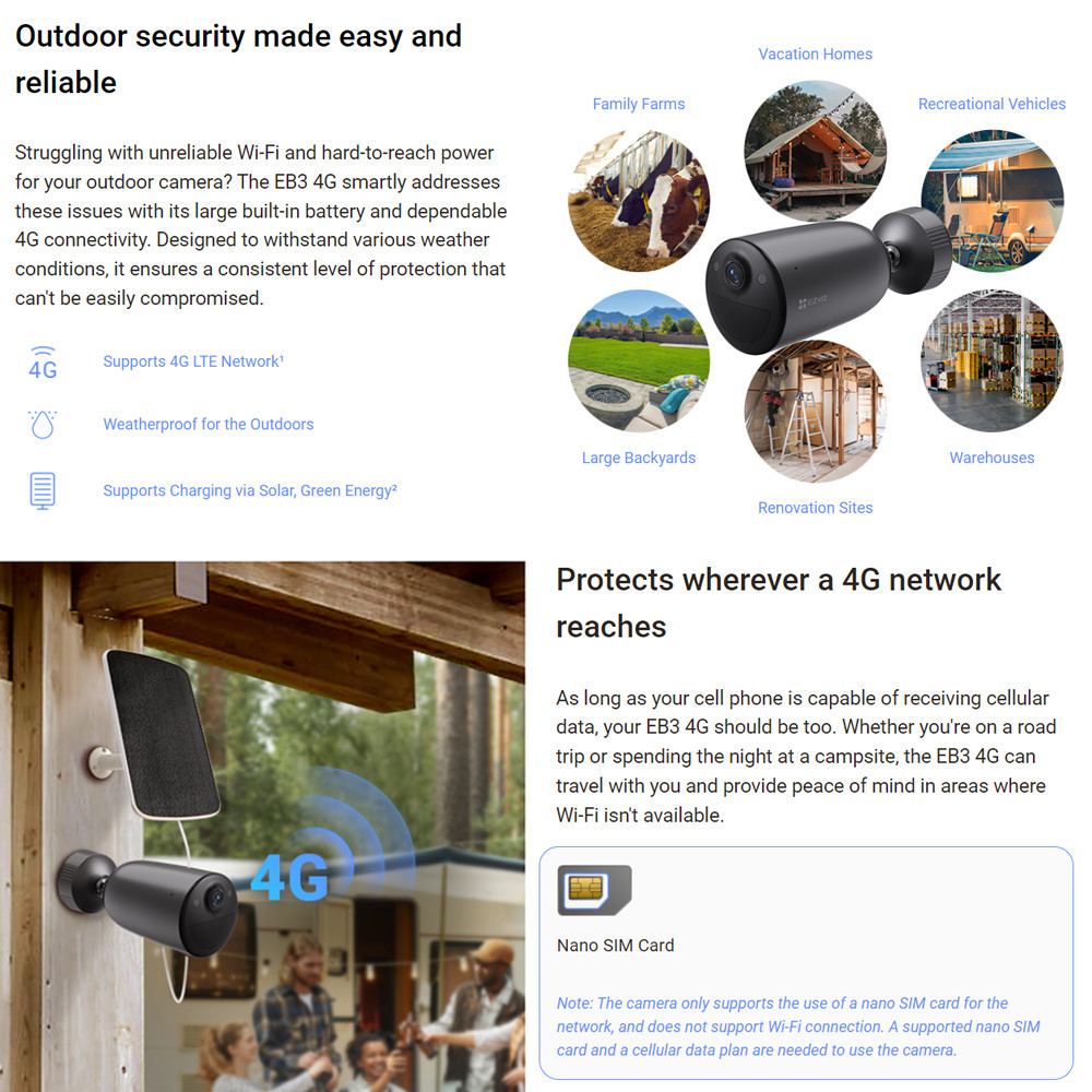 Ezviz EB3 4G LTE 3MP 2K Two Way Talk Color Night Vision Battery Powered ...