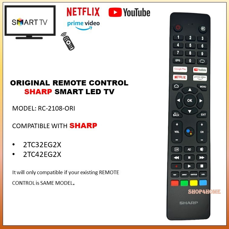 REMOTE SHARP SMART TV ANDROID TV LED TV 2TC32EG2X 2TC42EG2X ANDROID TV ...