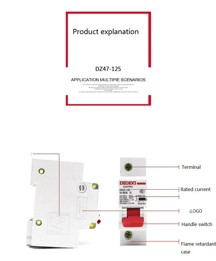 DZ47-125 63A 80A 100A 125A 2P 1P 2P 3P 4P AC 400V C Type D Type Mini Circuit Breaker MCB Cutout ...